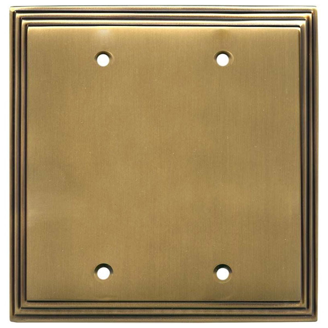 Antique Brass Double Blank Wallplate Covers - Art Deco Step Satin ...